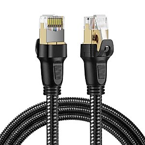 TechDuck Cat 8 Ethernet Cable 6ft, Gigabit High Speed 40Gbps Braided 26AWG Heavy Duty Internet LAN Cable, Shielded Cat8 SFTP RJ45 Network Patch Cord, 4X Faster Than Cat 7/6/6a/6e/5e/5 for Gaming