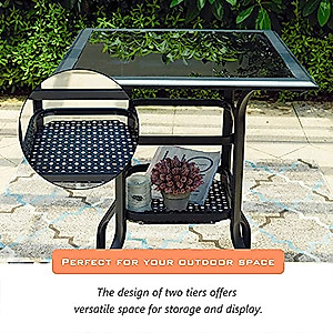 LOKATSE HOME High Outdoor Patio Bar Height Glass Top Table, Black
