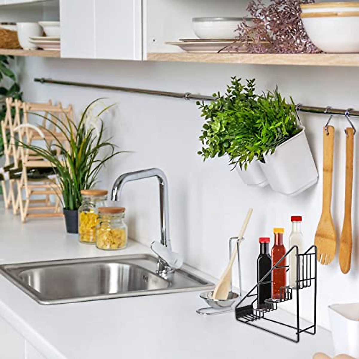 DOITOOL Syrup Bottle Rack Desktop Stainless Steel Wire Bottle Holder Rack Countertop Display Stand Wine Rack Holder for Home kitchen Coffee Shop Cafe Black Coffee Syrup Organizer