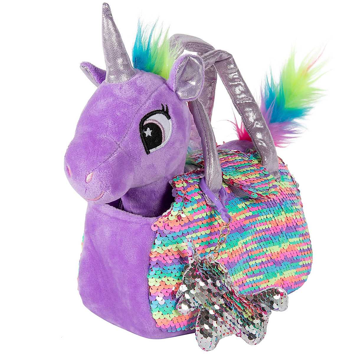 Little Jupiter Plush Pet Set - Unicorn Toys - Unicorns Gifts for Girls - Stuffed Animal for Kids - Unicorns - Plush Toy - w/Reversible Sequins & Charm (Purple Rainbow Unicorn) Age 4-5 - 6-7 yr