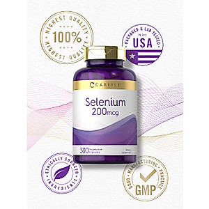 Yeast Free Selenium Supplement | 200mcg | 300 Capsules | Vegetarian, Non-GMO, and Gluten Free Mineral Formula | L-Selenomethionine | Value Size | by Carlyle