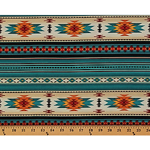 Cotton Southwestern Native American Aztec Tucson 201 Turquoise Stripes Pattern Cotton Fabric Print by The Yard (201-turquoise)