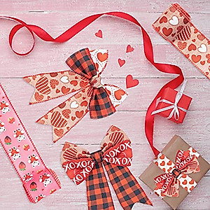 3sscha 6 Rolls Love Wired Edge Ribbons Loads of Love XOXO Bear Heart 2.5in x 30 Yards Romance Red Black Grid Wrapping Ribbon for Wedding Anniversary Proposal Marriage Decorations