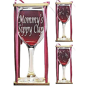 Orange Kat Mommy's Sippy Cup Stemmed Wine Glass with Charm and Presentation Packaging