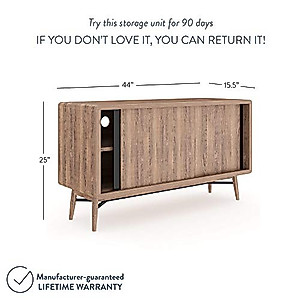 Nathan James Liam Modern Mid-Century TV Stand, Media Console or Entertainment Cabinet with Sliding Doors, Oak