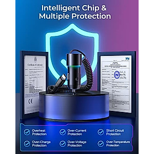 FLYLEAD Car Charger, 3.4A USB Car Charger Adapter Dual USB Car Charger with 5ft USB C Cable, Car Charger Adapter for Samsung Galaxy S22/S21/S10/iPhone/Note 20/Moto/Google Pixel 6 and More