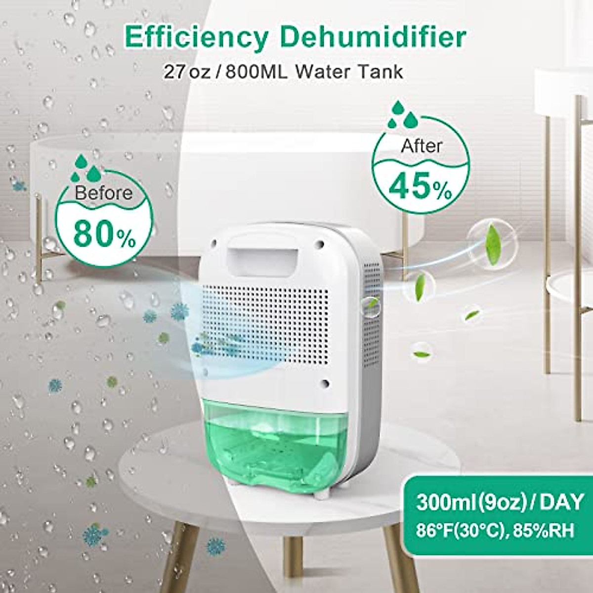 SEAVON 27OZ Dehumidifier Small Dehumidifiers for Home 2200 Cubic Feet (260 sq ft), Portable and Compact 800ML Capacity Quiet Dehumidifiers for Bedroom, Bathroom, RV, Closet, Basements, Auto Shut Off