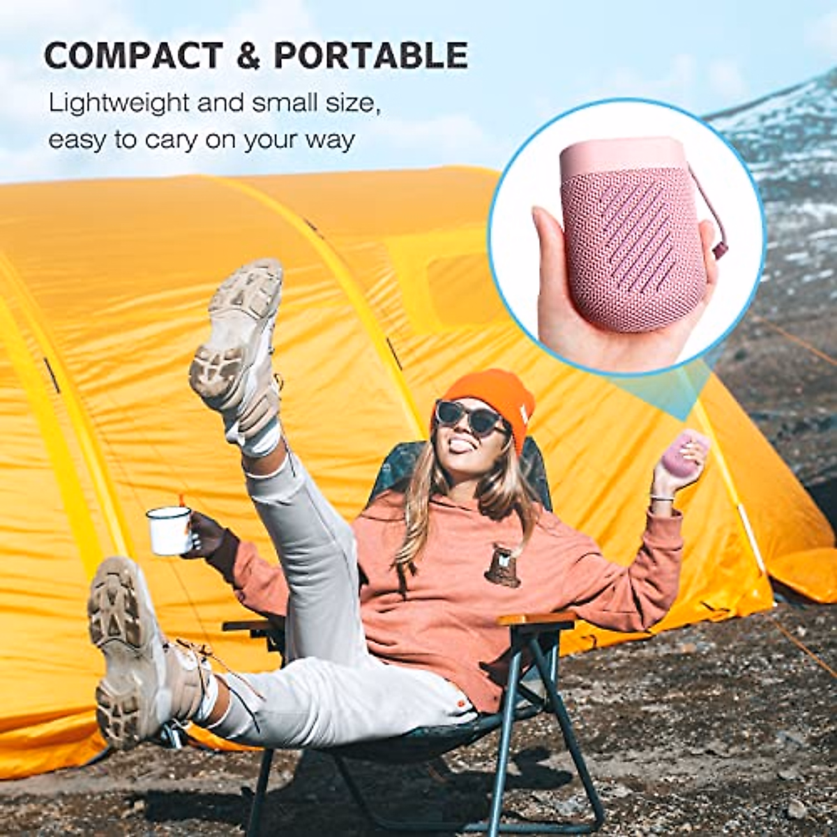 comiso IPX7 Waterproof Bluetooth Speakers, Portable Wireless Speakers with Rich Bass HD Sound, Small Compact Floating Speaker with 20H Playtime for Beach, Pool, Shower, Outdoor Travel - Rose Gold