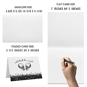 Glam Skull Thank You Cards with Envelopes Wedding, Gothic Bridal Shower, Engagement Party, Rehearsal Dinner, Black and White Everyday Essentials, Simple Halloween Note Set Folded, 20 Pack