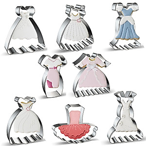 Dress Shaped Cookie Cutters Set of 8 pcs, Stainless Steel Wedding Dress Princess Dress Fondant Cutter Molds Baking DIY