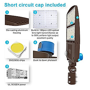 300W LED Parking Lot Light with Dusk to Dawn Photocell, 42000LM 5000K Dimmable Commercial Outdoor Light IP65 Waterproof LED Shoebox Pole Light with Slide Mount 100-277V AC DLC Certified (300)