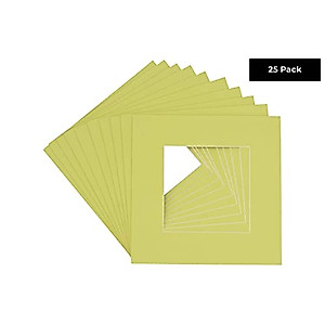 14x14 Mat Bevel Cut for 10x10 Photos - Precut Pistachio Green Square Shaped Photo Mat Board Opening - Acid Free Matte to Protect Your Pictures - Bevel Cut for Family Photos, Pack of 25 Matboards Show