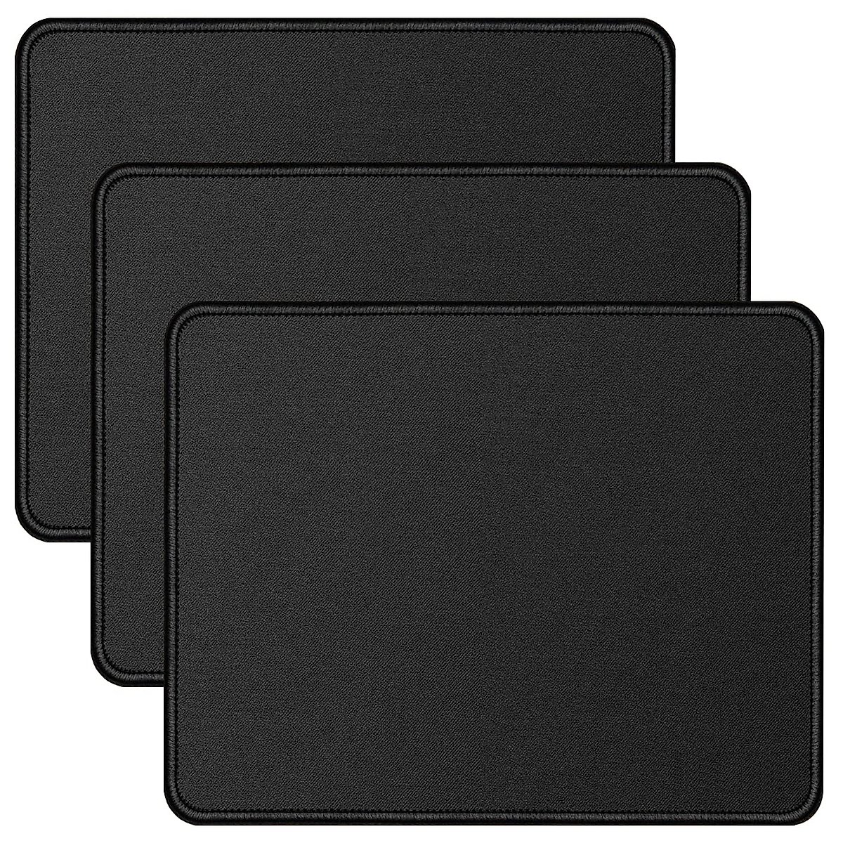Pupbbi Mouse pad 3 PCS of Black Standard Mouse Pads, Mouse pad with Stitched Edges，Rubber Anti Slip Base Mousepad，Mouse Pads for Office and Games, Washable，Square,10.3inch x 8.3inch x 0.12inch