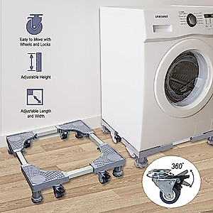 Pameloo Adjustable Washing Machine Stand 5.7" to 24.8" Wide, 4 Wheels Base Heavy Duty Laundry Appliance Support, Anti-Vibration Washer Pedestal and Dryer Base, Home Appliance Mobility Solution