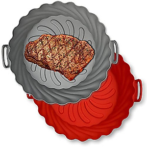 HoazHoald 2Pcs Air Fryer Silicone Liners Pot 8.5IN Round Reusable Air Fryer Oven Basket Accessories Replacement of Flammable Parchment Liner Paper Food Safe Easy Clean Fit 5QT or Bigger Air Fryer Oven