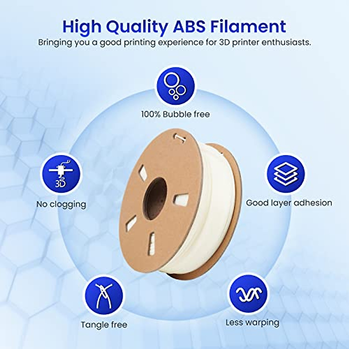 JAYO ABS 3D Printer Filament, Impact and Heat Resistant ABS Filament 1.75mm Dimensional Accuracy +/- 0.02mm, 0.65KG Cardboard Spool 3D Printing Material Fits FDM Printers, ABS White 650G