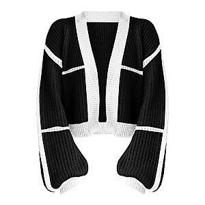 BLUBUKLKUN daily deals Cropped Shrug Sweater Cardigan for Women Ladies Loose Purse Knitted Cardigan 2023 New Outwear Sweater Winter (Black, L)