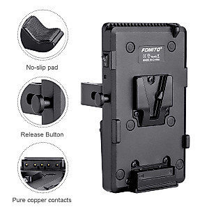 Fomito V-Lock V Mount Battery Adapter Plate with Super Clamp for Lighting Stand,Tripod, Support Rod, with D-TAP/DC/USB Power Output for Camcorder, DSLR Camera, LED Video Light, Monitor, Microphone