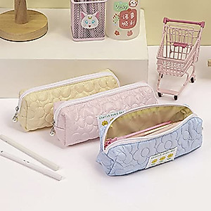 Fycyko Cute Flower Pencil Pen Case Cosmetic with Pearl Zipper for Girl Lightweight Aesthetic Organizer Fashion Storage Pouch Bag,Blue Small Pencil Case for Adults Students School