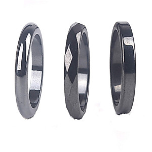 3Pcs Black Hematite Stone Ring Absorb Negative Energy Anxiety Balance Chakra Ring for Women Men Lover Friend Friendship Unisex Jewelry Gift-E 10