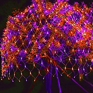 FUNPENY Halloween 360 LED Net Lights, 12ft x 5ft 8 Modes Waterproof Connectable Christmas Decorations for Outdoor Garden Party Decor (Purple Orange)