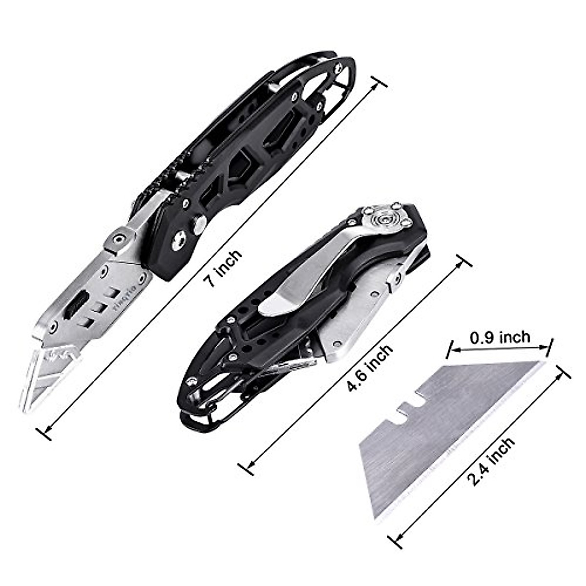 Box Cutter Knife Tingtio Box Cutter Box Knife Heavy Duty Folding Box Cutter Knife with 13 pcs Replacement Blades Belt Clip Black
