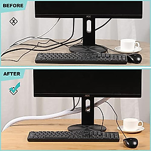 White Cable Sleeve Cover, 2 Pack 5ft - 1.2inch, AGPTEK Cord Management System for Desk PC TV Computer Projector Wires Protection and Organization, Home, Theater and Office, White