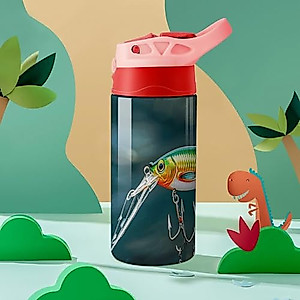 Stainless Steel Water Bottles Fishing Lure Style Travel Water Cups with Handle And Silicone Straw Drinking Cup with Leak Proof Lid Thermo Travel Mug for Women Men