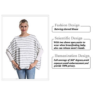 Nursing Breastfeeding Cover Car Seat Canopy for Infant Baby, Soft Bamboo Jersey, Extremely Stretchy, All-in-one Carseat Stroller Cover, Nursing Cover Up Poncho Tops Clothes, Nurse Gift Stripe