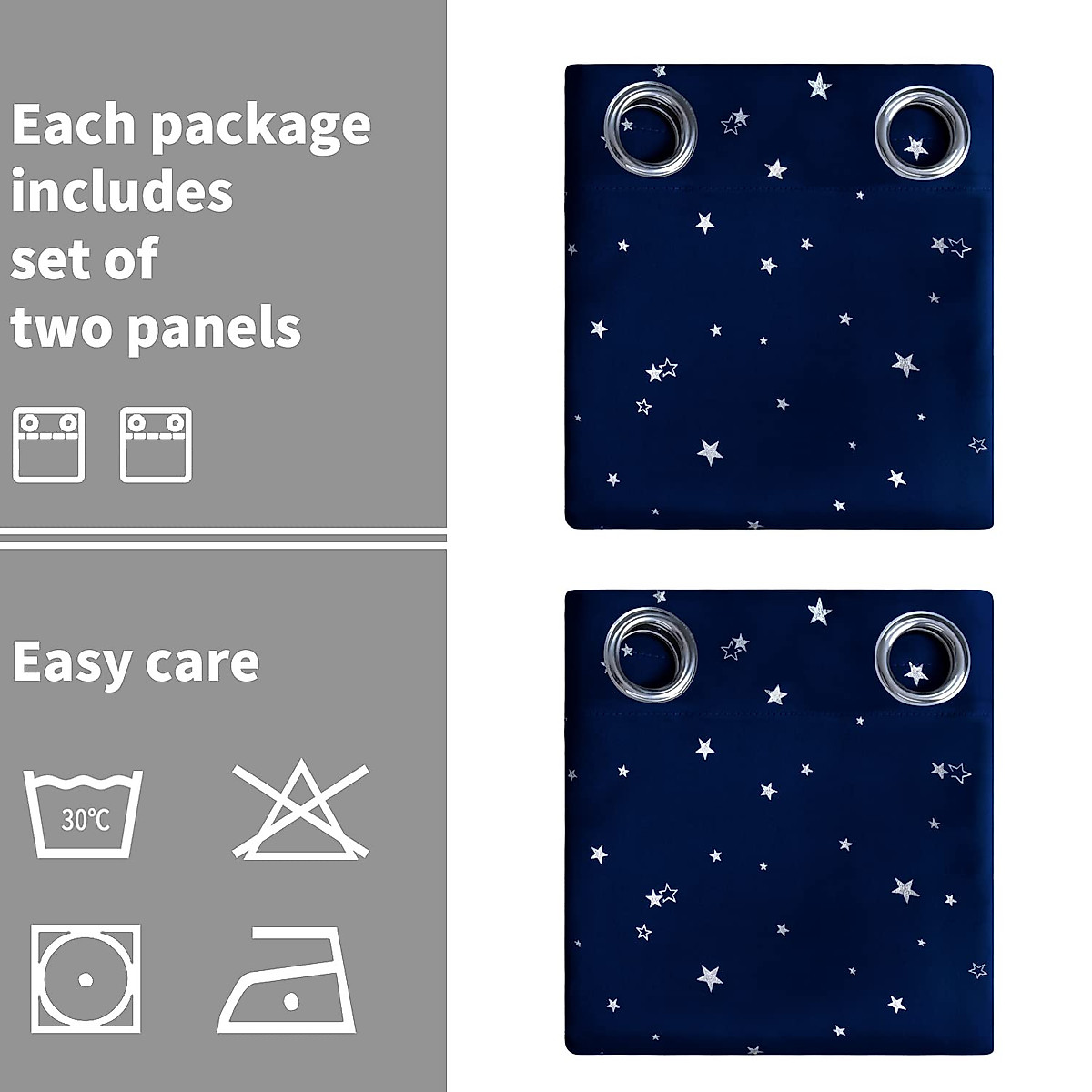 BGment Kids Blackout Curtains for Boys Bedroom, Star Curtains Thermal Insulated Grommet Window Drapes for Nursery, Set of 2 Panels (42 x 63 Inch, Navy Blue)