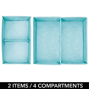 mDesign Fabric 2-Piece Drawer Organizer Bins, Kids/Baby Nursery Dresser, Closet, Shelf, Playroom Organization, Hold Clothes, Toys, Diapers, Bibs, Blankets, Turquoise Blue/White Polka Dot