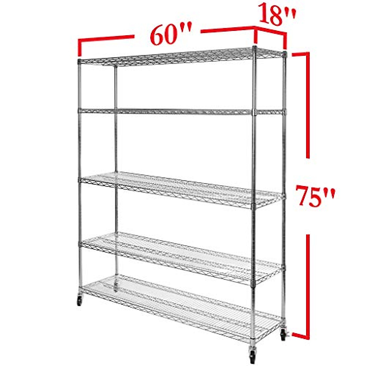 Seville Classics UltraDurable Commercial-Grade 5-Tier NSF-Certified Wire Shelving with Wheels, 60" W x 18" D, Plated Steel