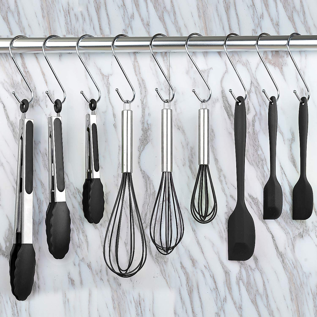 Hot Target Silicone Spatula Set of 9 | 3 Heavy Duty Silicone Tongs, 3 Silicone Whisk, 3 Rubber Spatulas | Heat-Resistant Utensil Set | Kitchen Set Tools | Silicone Cooking Utensils Set - Matte Black