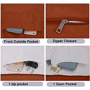 ALUWU Corduroy Tote Bag for Women Corduroy Purse with Front Pocket and Zipper Shoulder Hobo Handbags Simple Canvas Purse, Brown