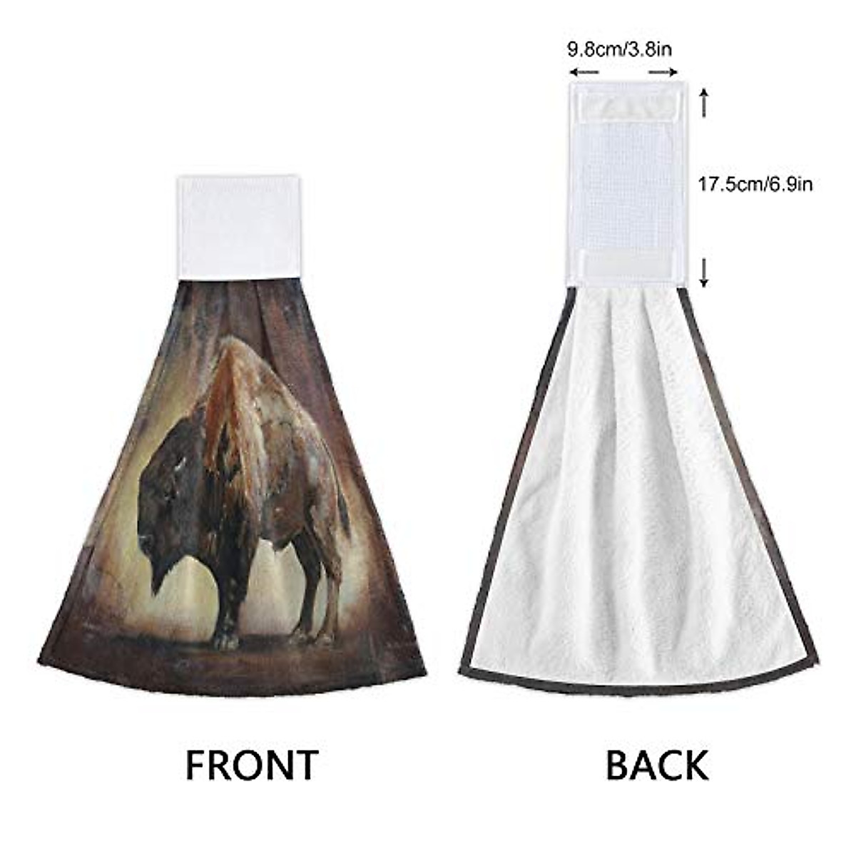 ATTX Set of 2 Standing Side View Bison Oil Painting Hanging Tie Towels Absorbent Soft Coral Velvet Kitchen Hand Towel Dish Wipe Cloth for Kitchen Bathroom