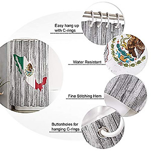 BestLives 4 Pcs Shower Curtain Sets with Rugs Mexican Flag Non-Slip Soft Toilet Lid Cover for Bathroom Mexico Map Eagle Totem Wood Grain Bathroom Sets with Bath Mat and 12 Hooks