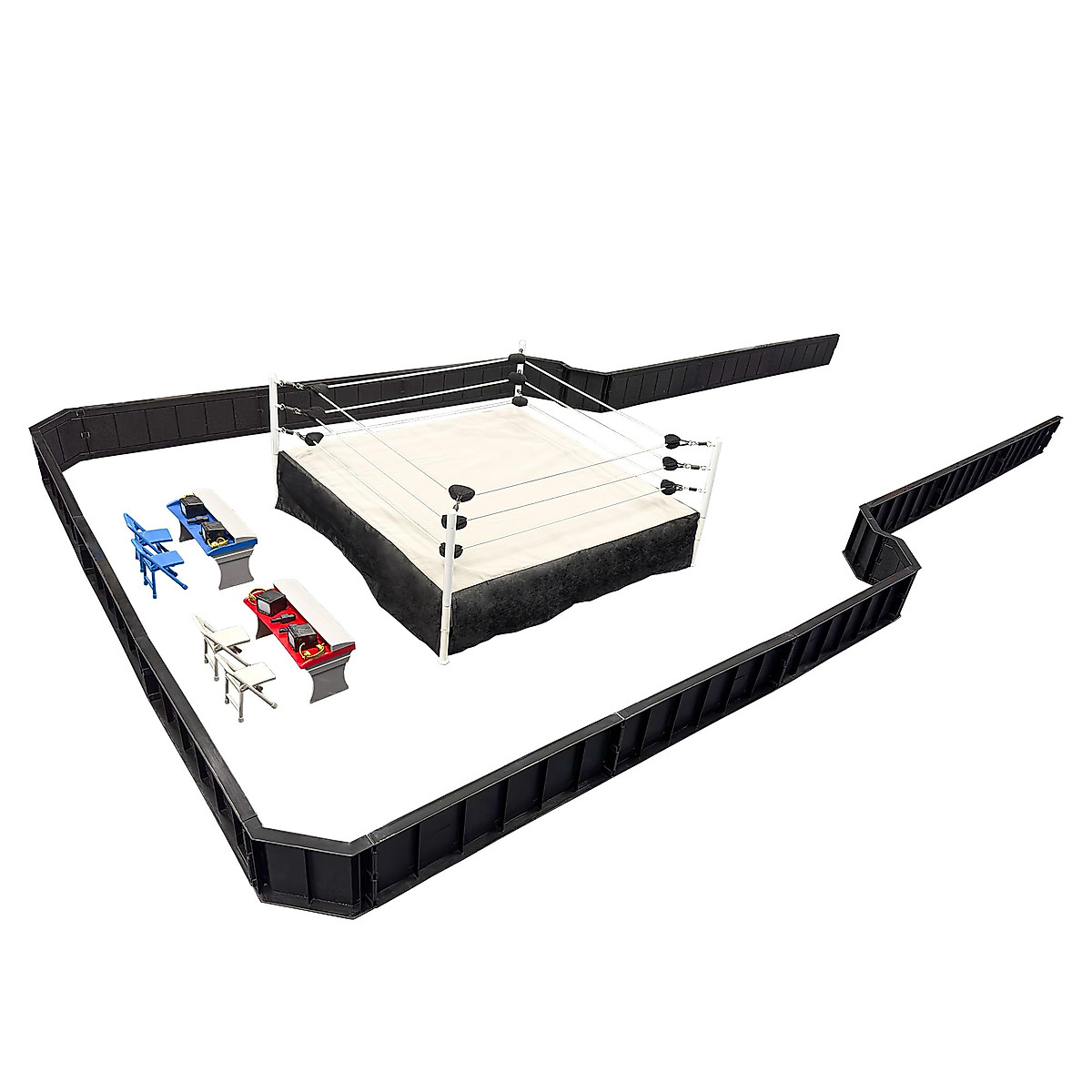 Ultimate Wrestling Ring Deluxe Playset with Barricade, Ring & Commentators Tables for Wrestling Action Figures