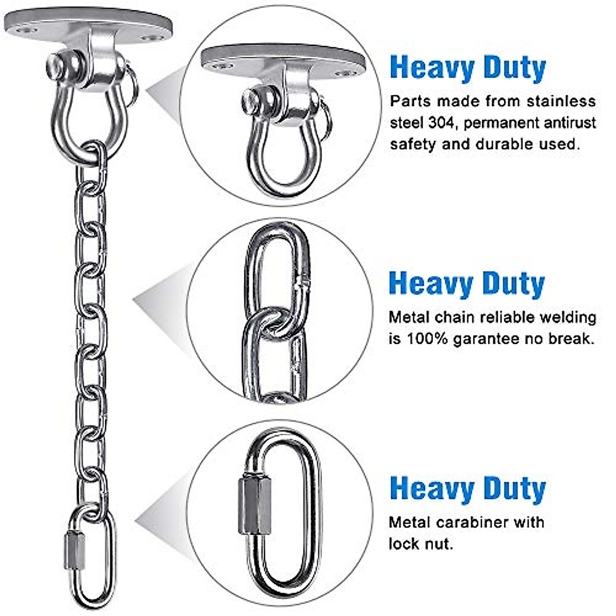 Dolibest Hanging Kits Hammock Chair Hardware, Heavy Duty Swing Hanger and 39.37"/3.28ft Chain for Indoor Outdoor Playground Hanging Chair Hammock Chair Punching Bags, 2 Screws, 1000 LB Capacity