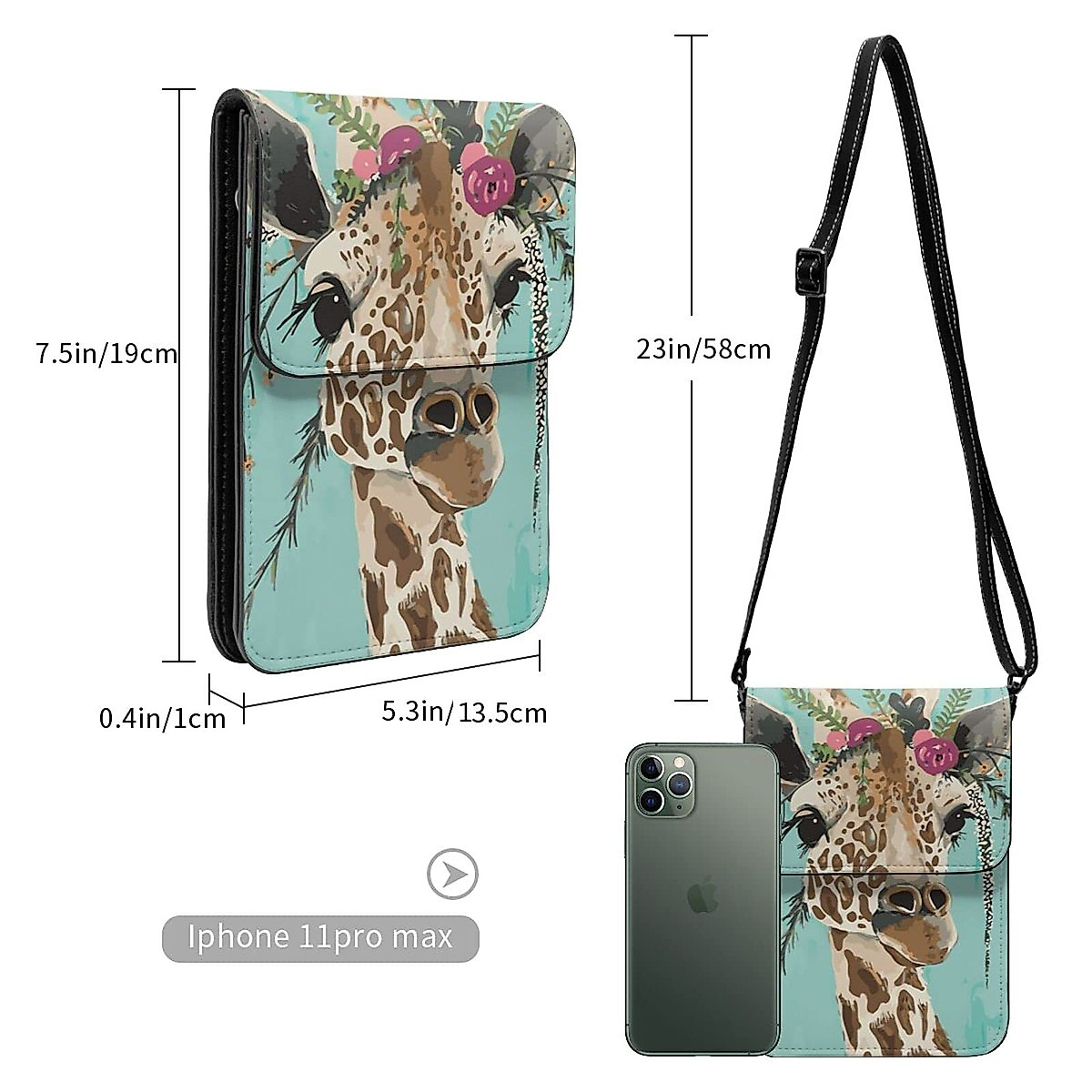Wild Animal Giraffe Crossbody Cell Phone Bag cute Purse Bags with Shoulder Strap Holder Wallet For Women Handbag MINI Phone Bag Passport Purse Lightweight