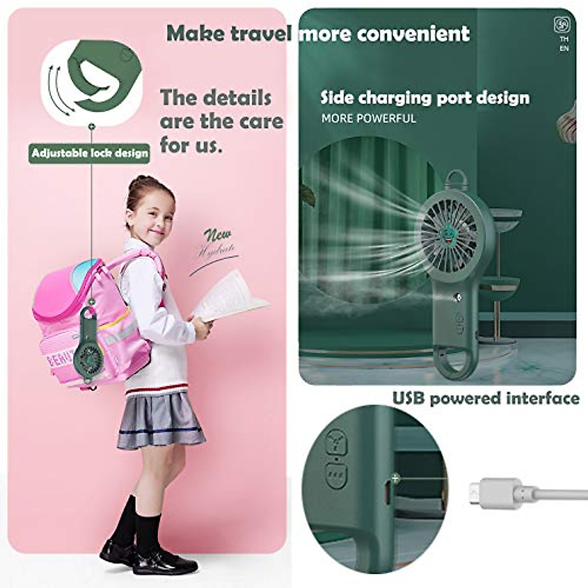 ZOMFOM Nano Misting Fan, Mist Spray Pores Water SPA Moisturizing Hydrating Face Sprayer USB Rechargeable, Spray Water Mist Fan, Nano Handheld Misting Fan with 2 button (ArmyGreen)