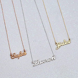 MyNameNecklace Name Necklace Personalized Sterling Silver Gold Plated Custom Made Pendant Nameplate Cursive Style Precious Metals Gift for Women