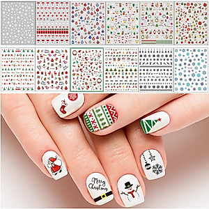Adurself 1000+ Patterns Christmas Nail Art Decals Xmas 3D Nail Self-Adhesive Stickers Santa Claus Reindeer Snowflakes Snowmen Christmas bells for Women Girls Kids DIY Nail Design Manicure