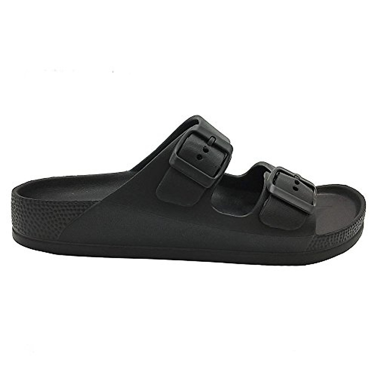 FUNKYMONKEY Men's Comfort Slides Double Buckle Adjustable EVA Flat Sandals (7 M US, Black/SPK)
