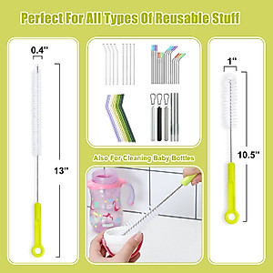 Bottle Cleaning Brush Set - Long Handle Bottle Cleaner for Washing Narrow Neck Beer Bottles, Thermos S’Well Hydro Flask Contigo Sports Water Bottles with Straw Brush, Kettle Spout/Lid Cleaner Brushes