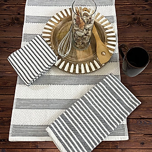 Oversized White Dark Gray Kitchen Towels: 100% Cotton Soft Absorbent Assortment Ribbed Terry Loop, Set of 3 Multipurpose for Everyday Use (Charcoal)