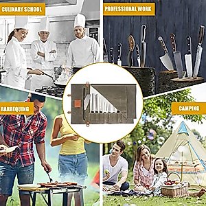 FIREDOG Wessleco Chef Knife Roll Bag (10 Pockets), Waxed Canvas Knife Carrying Case Storage with Handle & Shoulder Strap, Zipper Pouch for Culinary Tools (Knives Not Included)