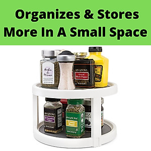 2 Tier Lazy Susan Organizer for Cabinet - 10 Inch Two Tier Lazy Susan Turntable for Cabinet - Plastic 2 Tier Lazy Susan Spice Rack with Rimmed Edge to Prevent Spilling