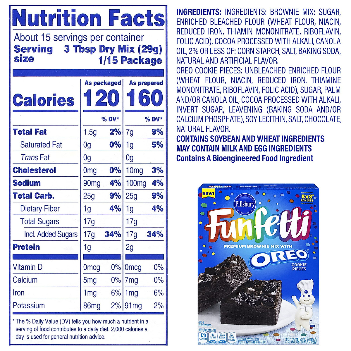 Pillsbury Funfetti Oreo Cake Mix, Brownie Mix, and Frosting Variety Pack, Pack of 6, Chocolate and Vanilla Cake Mix, Chocolate Brownie Mix, Vanilla Frosting