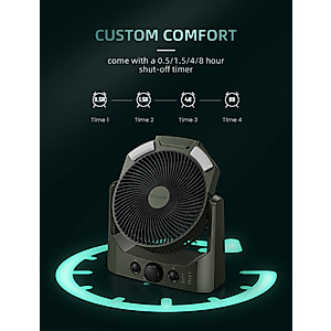 D-cell Battery Operated Camping Fan,8.5 Inch, Quiet USB Desk Fan with 4 Levels LED Lantern, SOS Light, Portable Outdoor Table Fans with Timer, 180°Rotation,Stepless Control, Handle, for Hurricane