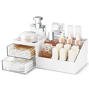 BREIS Multifunction Desk Organizer, Makeup Storage for Eyeshadows, Concealers, Powders, Nail Polish,9.65‘’x 4.8‘’x 3.67‘’ (White)